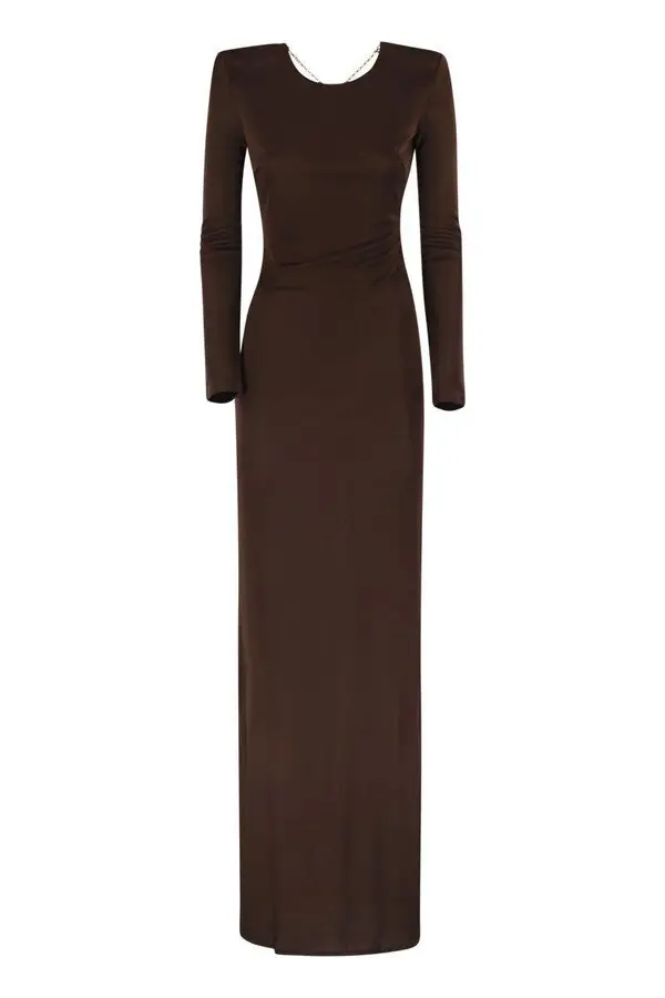 Elisabetta Franchi Shiny Viscose Jersey Red Carpet Dress - Brown