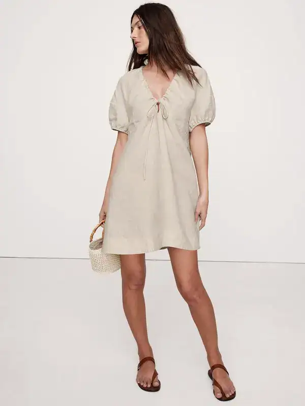 knee length dresses for ladies Easy Does It Linen Tie-Front Top main image 0