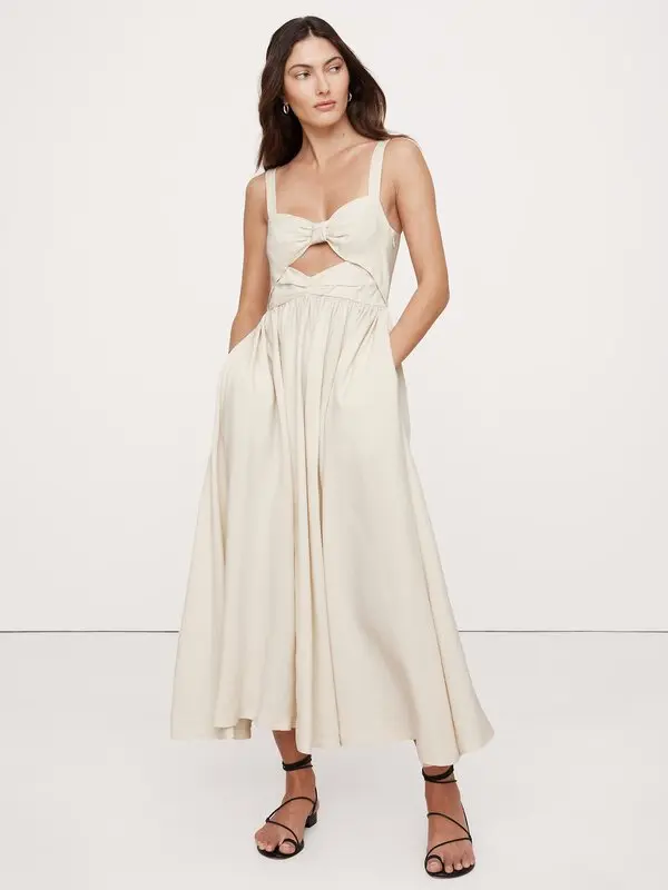 Banana Republic Viscose-linen Dupioni Bow-front Maxi Dress - Transition Cream White