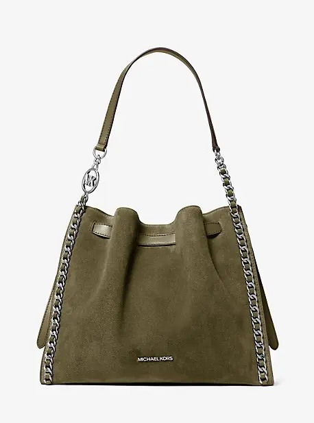 Michael Kors Mina Large Suede Chain Shoulder Bag - Green
