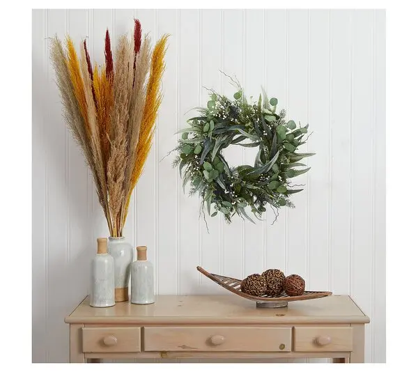 NEARLY NATURAL 24' Eucalyptus And Mixed Greens Wreath