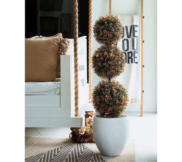 NEARLY NATURAL 3' Boxwood Triple Ball Topiary W Ith 30 Lights