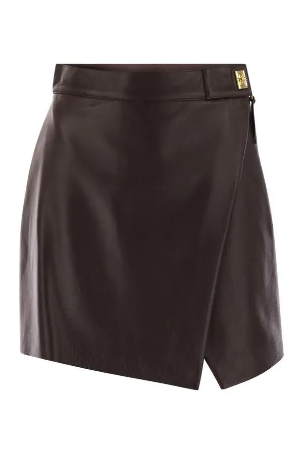 Elisabetta Franchi Mini Nappa Leather Wrap Skirt