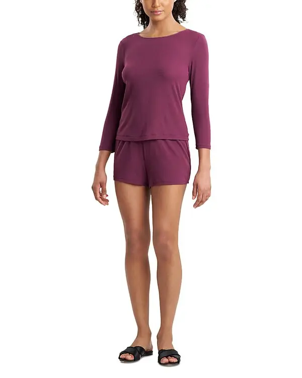 Natori Rib Essentials Short Pajama Set - Cherry Lacquer
