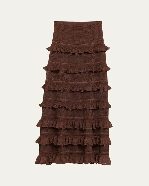 Zimmermann Lace Frill Midi Skirt - Metallic Chocolate