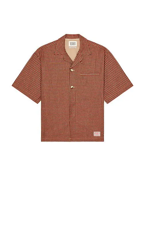 Scotch & Soda Geo Print Short Sleeve Shirt In Brick