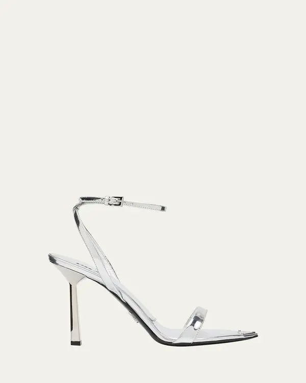 Prada Spazzolato Metallic Leather Sandals - Argento