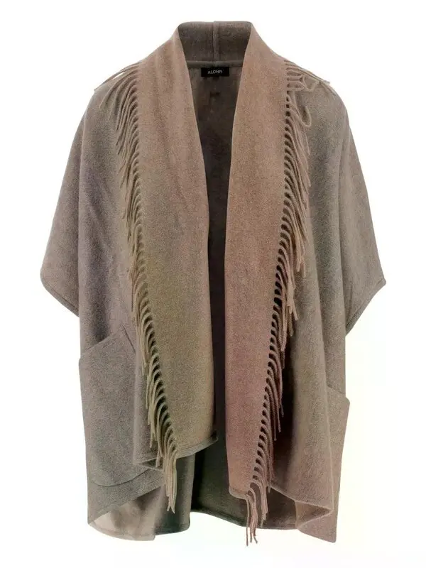 Alonpi Fringe-detail Cashmere Poncho - Grey