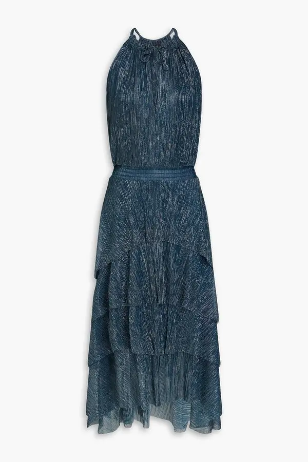Maje Metallic Plissé-jersey Midi Dress