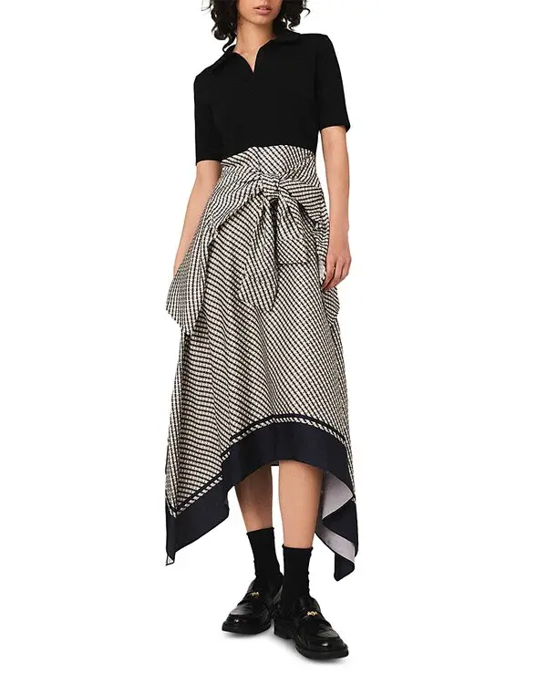 Maje Printed Two Tone Dress - Ecru Print-tie