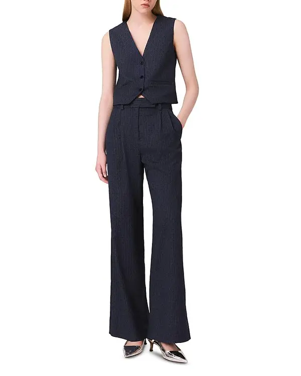 Maje Rhinestone Pinstripe Pants - Blue