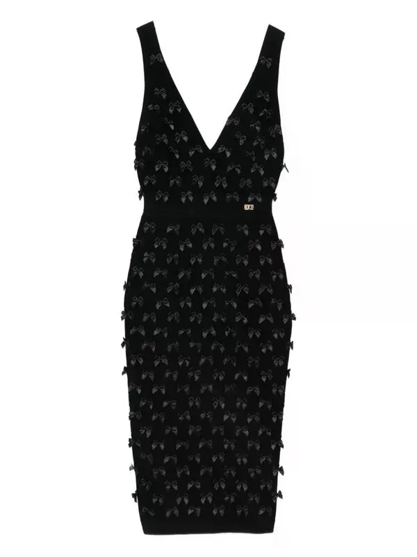 Elisabetta Franchi Bow-embellished V-neck Dress - Black