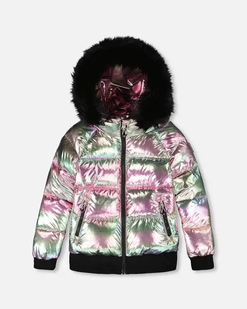 DEUX PAR DEUX Metallic Quilted Puffer Jacket - Black And Multicolor