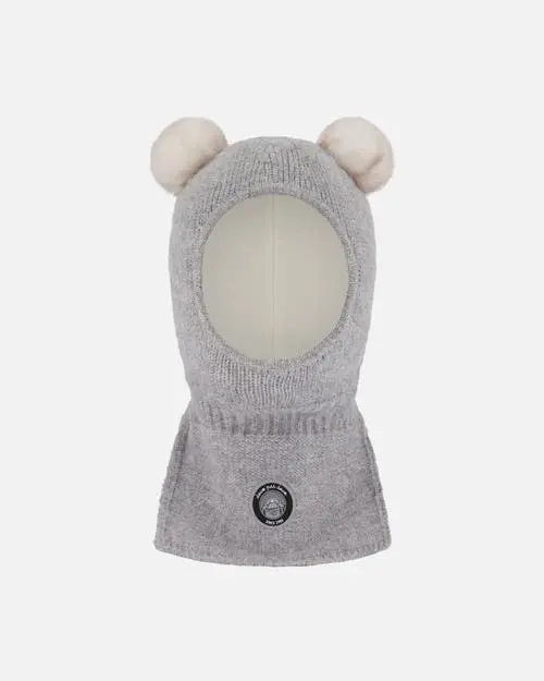 DEUX PAR DEUX Knit Balaclava With Pompom Ears - Heather Gray