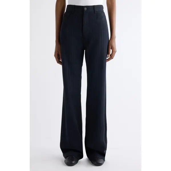 Acne Studios Poltana Fluid Pinstripe Bootcut Trousers - Navy