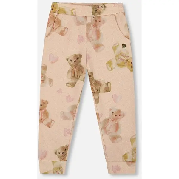 DEUX PAR DEUX Glittering French Terry Sweatpants With Teddy Bear Print