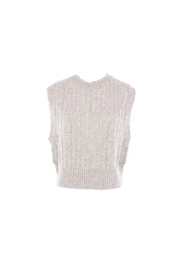 Brunello Cucinelli Sleeveless Knit Sweater - Mother Of Pearl+light Gray