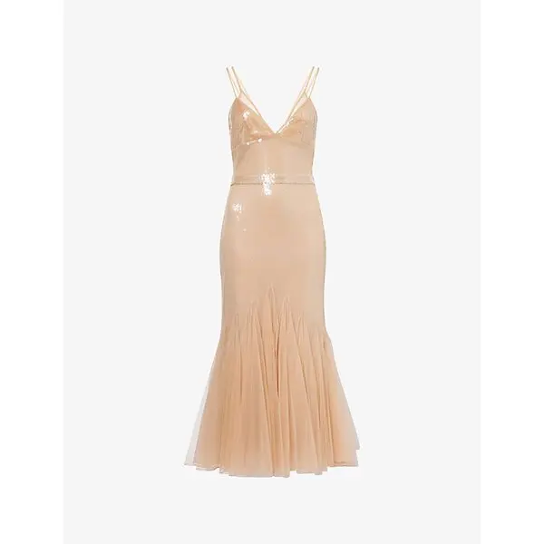 David Koma Sequin Ruffled Woven Midi Dress