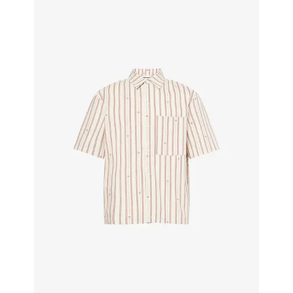 THE COUTURE CLUB Emblem Striped Cotton Blend Shirt - Off White