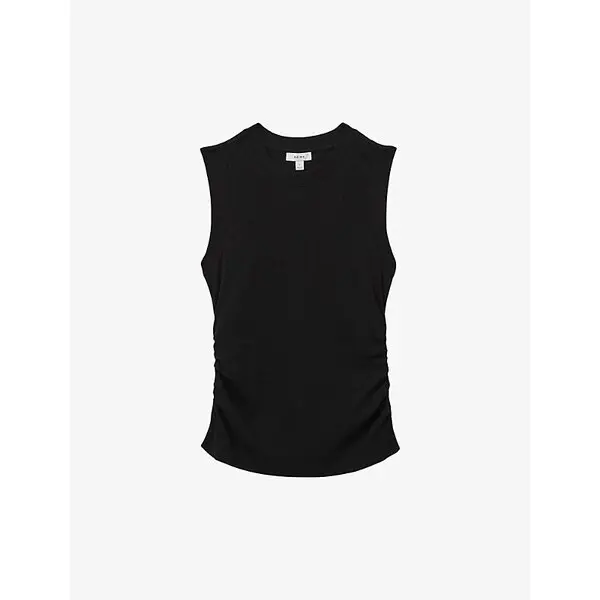 REISS Ruched Stretch-cotton Top - Black