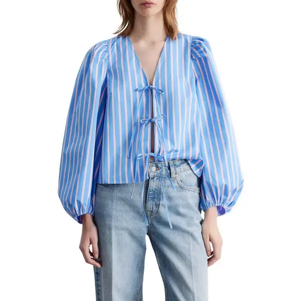 & Other Stories Striped Tie-front Cotton Top