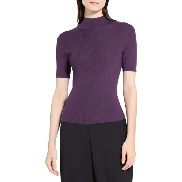 Theory Leenda Merino Wool Mock Neck Sweater - Black Iris