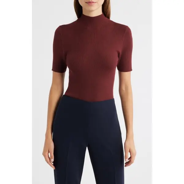Theory Leenda Merino Wool Mock Neck Sweater - Oxblood Red - 2py