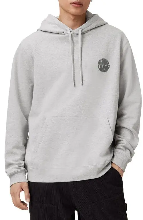 All Saints Waved Oversized Flocked Logo Hoodie - Light Grey Marl