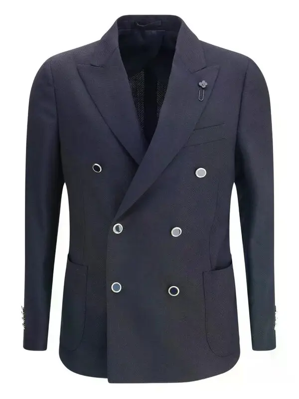 LARDINI Double-breasted Herringbone Blazer