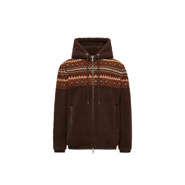 Moncler Geometric Jacquard Wool Blend Hoodie - Brown