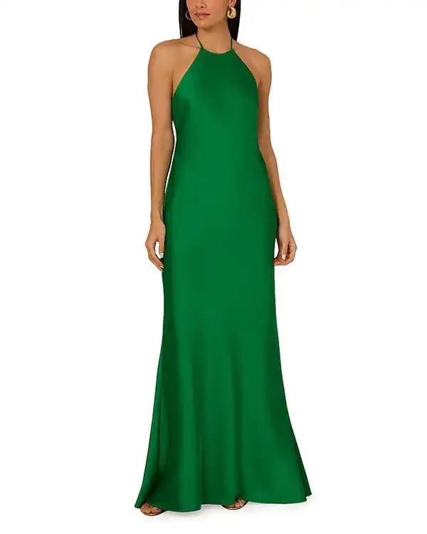 halter neck sequin mermaid prom dress Halter V-Neck Sleeveless Floral Appliques Mermaid Prom Dress – Loveiss main image 1