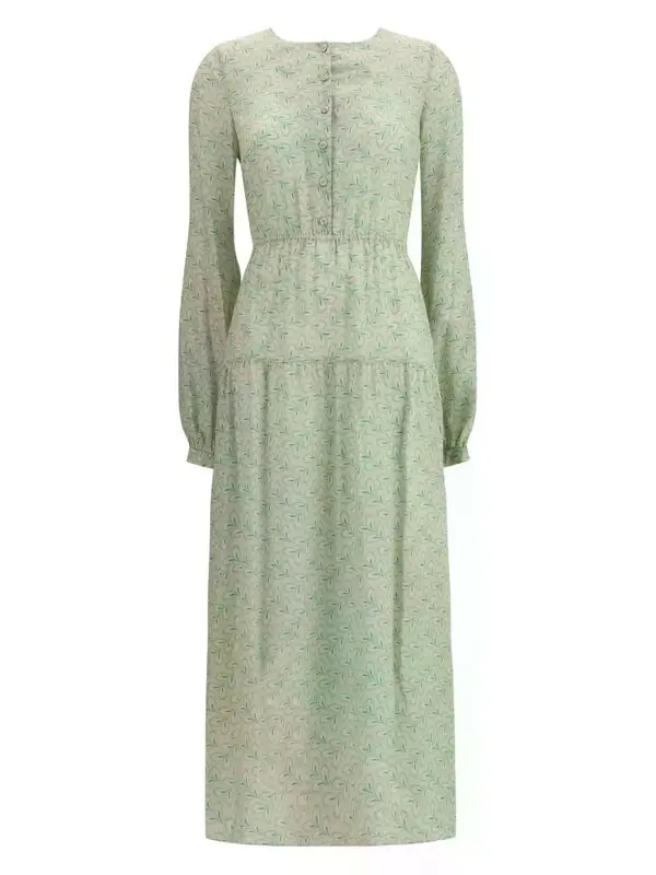 KRISTINA TI Foliage-print Button-front Midi Dress