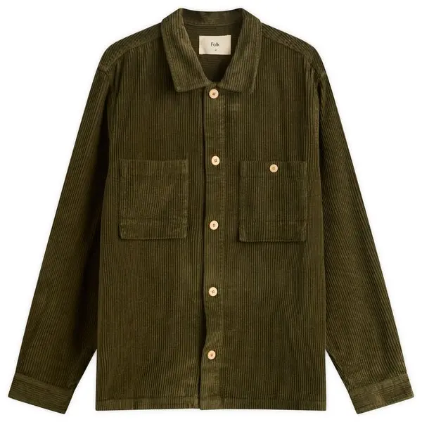 Folk Patch Overshirt - Olive Chunky Cord