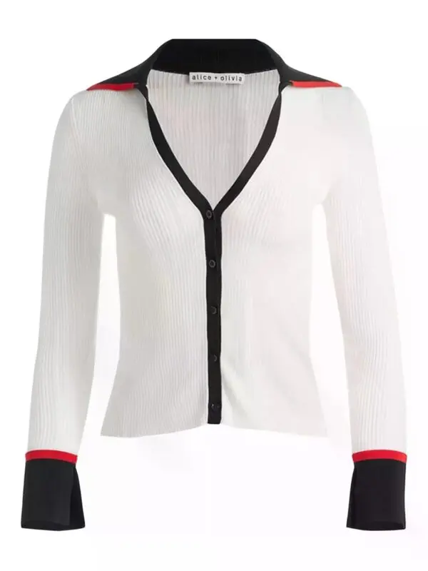 Alice + Olivia Ribbed-knit Cardigan With Contrast Collar