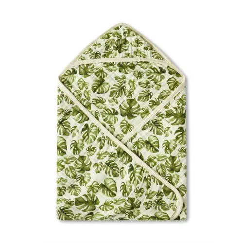 MILKBARN Organic Cotton Hooded Swaddle - Island Leaf