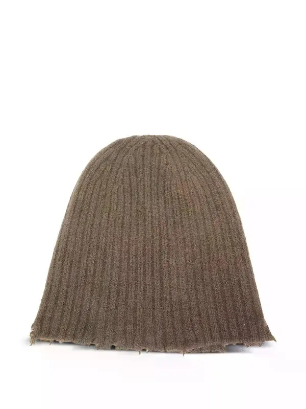 UMA WANG Ribbed Frayed-edge Beanie - Brown
