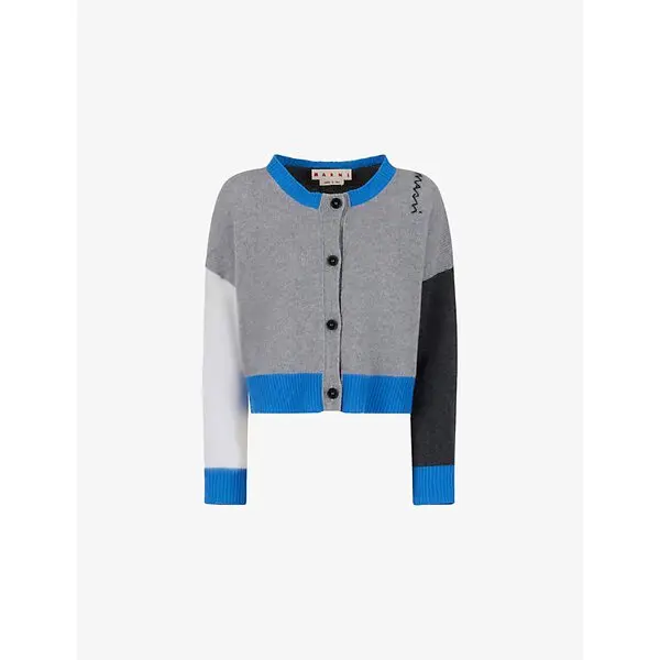 Marni Colour-block Brand-embroidered Cashmere Cardigan