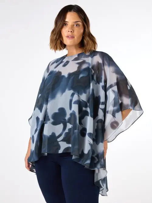 LIVE UNLIMITED Abstract Floral High Low Overlay Top