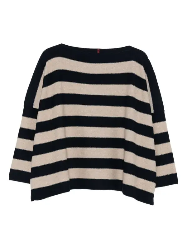 DANIELA GREGIS Wool Boat Neck Striped Sweater - Blue