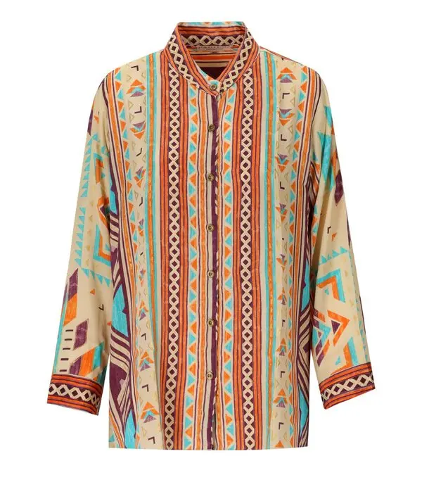 PAHIESA FORMENTERA Printed Silk Shirt With Mandarin Collar