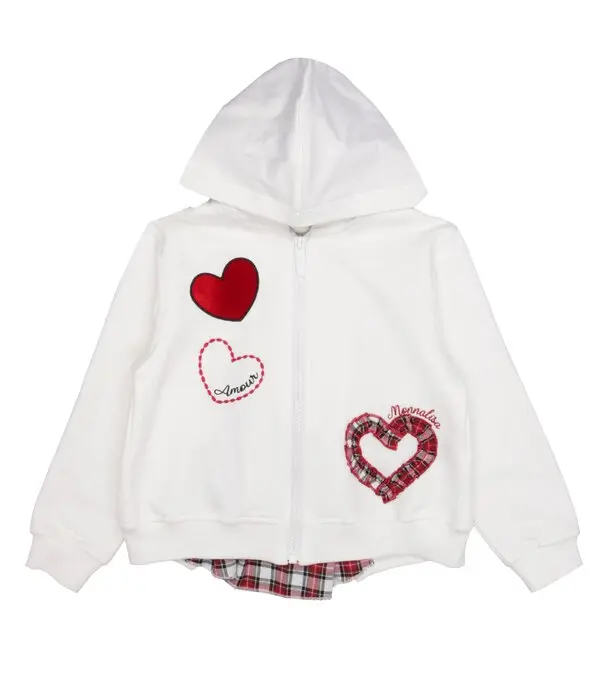Monnalisa Hooded Zip-up Sweater - Bianco+rosso