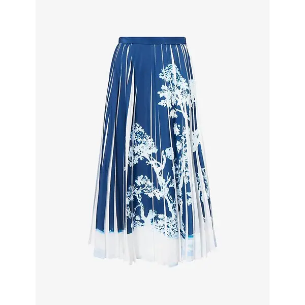 Erdem Pleated Printed Woven Midi Skirt