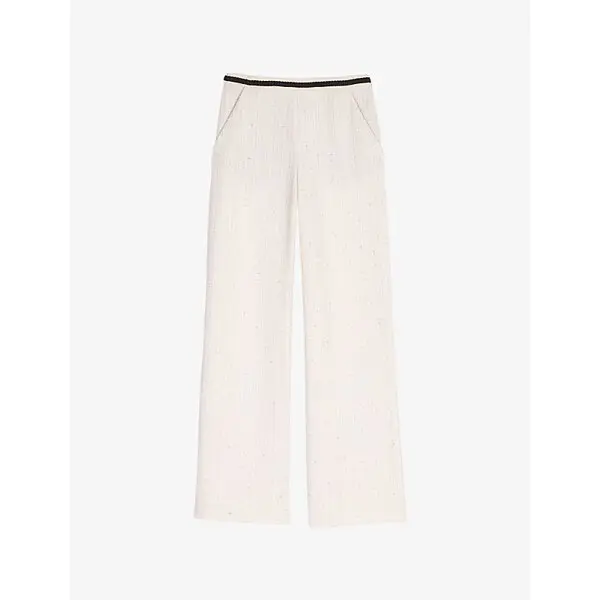 Maje Contrast-trim Wide-leg Tweed Trousers