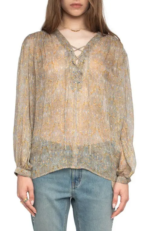 Zadig&Voltaire Tamela Mousseline Metallic Paisley Top - Cloud