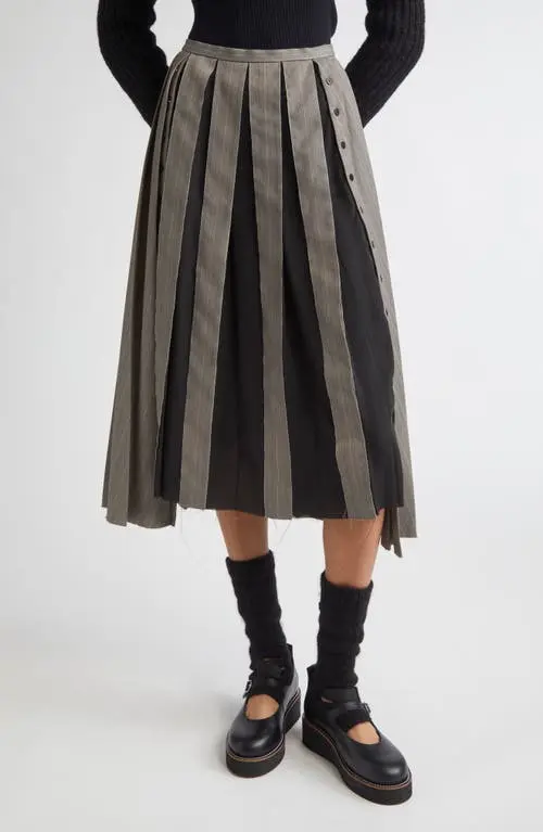 MERUERT TOLEGEN Pinstripe Pleated Midi Skirt