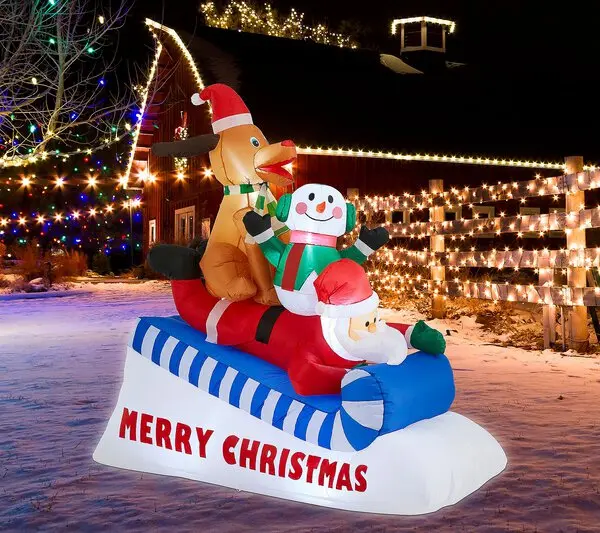 GLITZHOME 6ft Lighted Inflatable Skiing Santa S Nowman And Dog