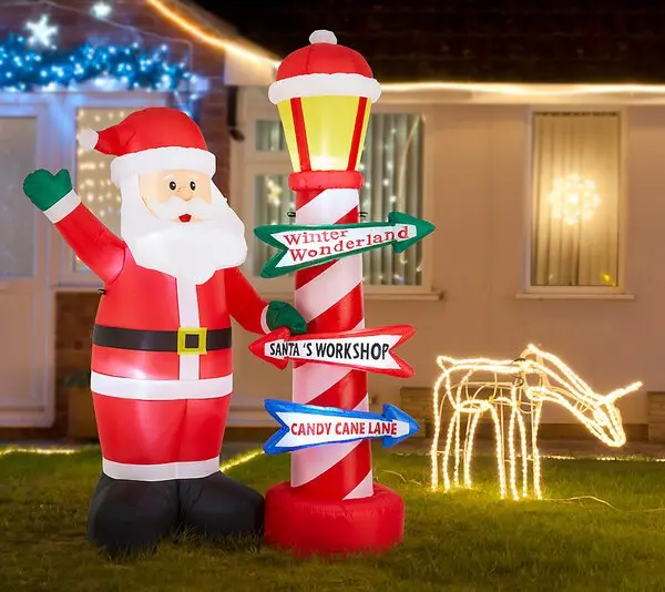 GLITZHOME 7' Lighted Inflatable Santa W/ Lamp P Ost Sign Decor