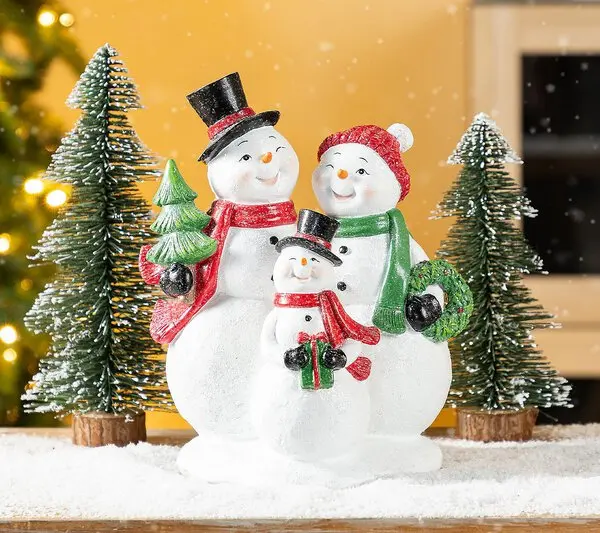 GLITZHOME 10'h Christmas Resin Snowman Family T Able Decor