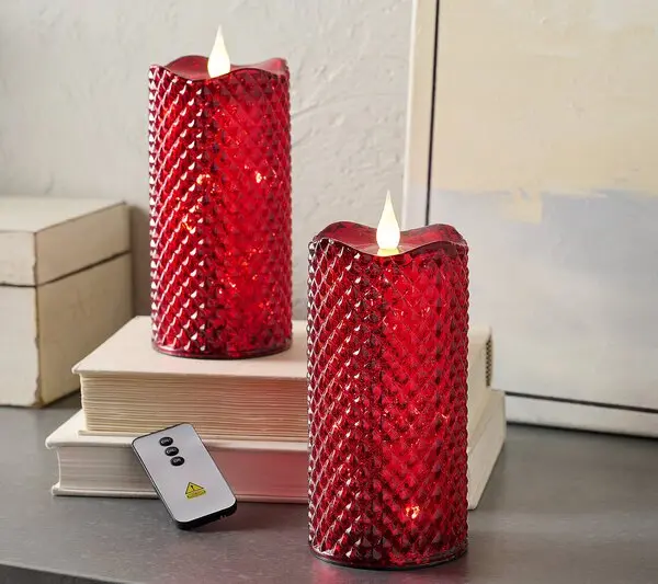 VALERIE PARR HILL Set-2 8' Lit Diamond Design Candles W/ Remote-valerie