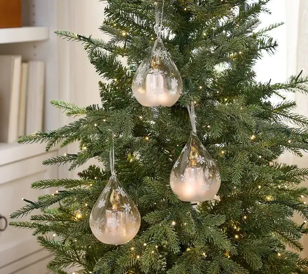 VALERIE PARR HILL Set Of 3 Lit Candle In Glass Drop Ornaments